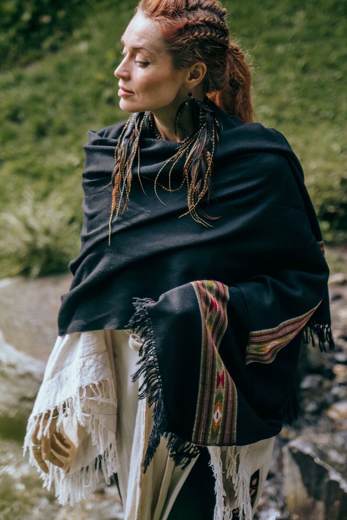 Black Shawl, Handwoven Shawl, Merino Wool Shawl 75x200cm, Hippy Shawl ...