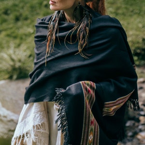 Black Shawl, Handwoven Shawl, Merino Wool Shawl 75x200cm, Hippy Shawl ...