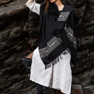 Handwoven Shawl Black Merino Wool Ethnic Shawl Unique Shawl Original ...