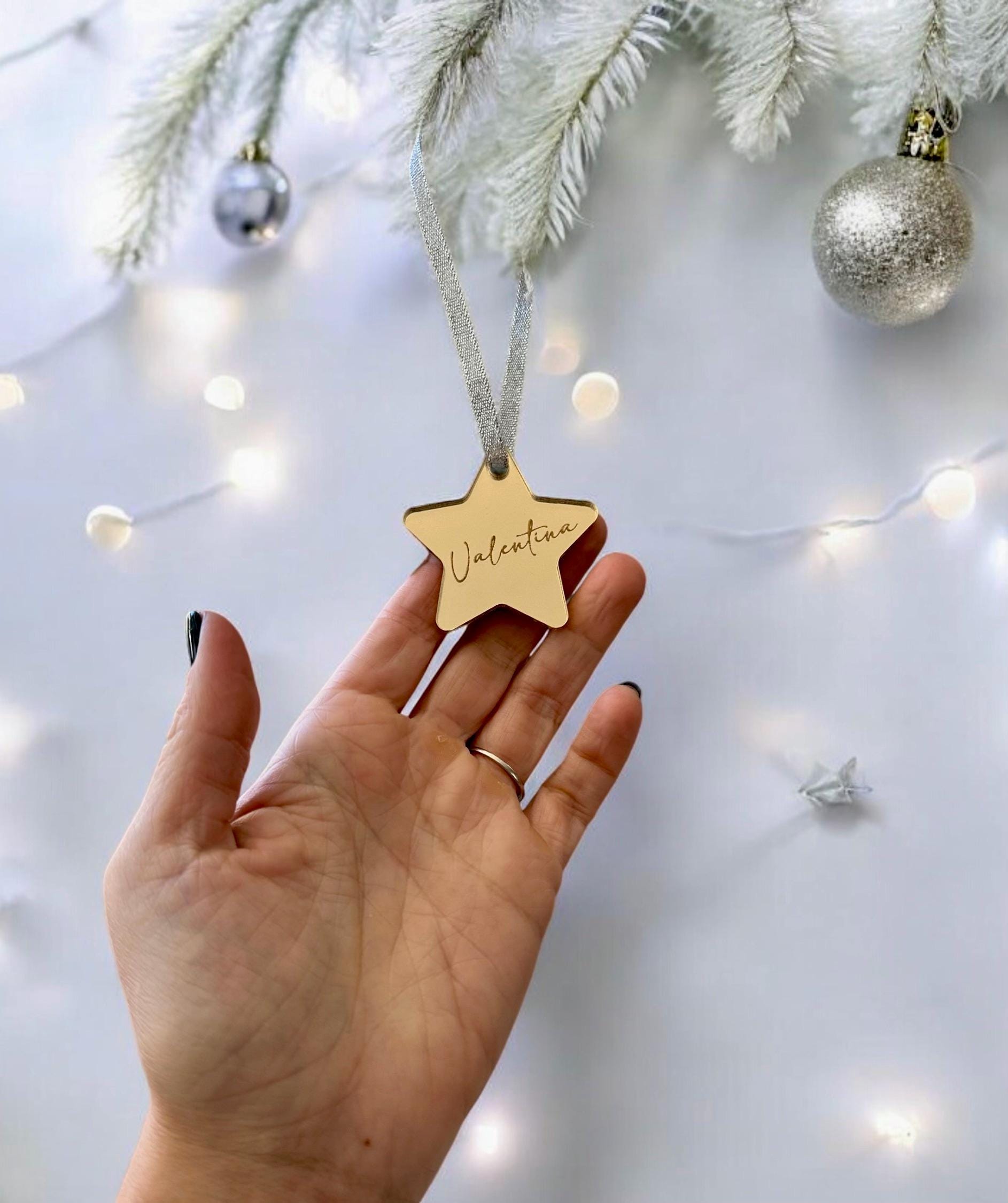 Personalized Mirrored Acrylic Star Christmas Ornament: Engraved Tree ...