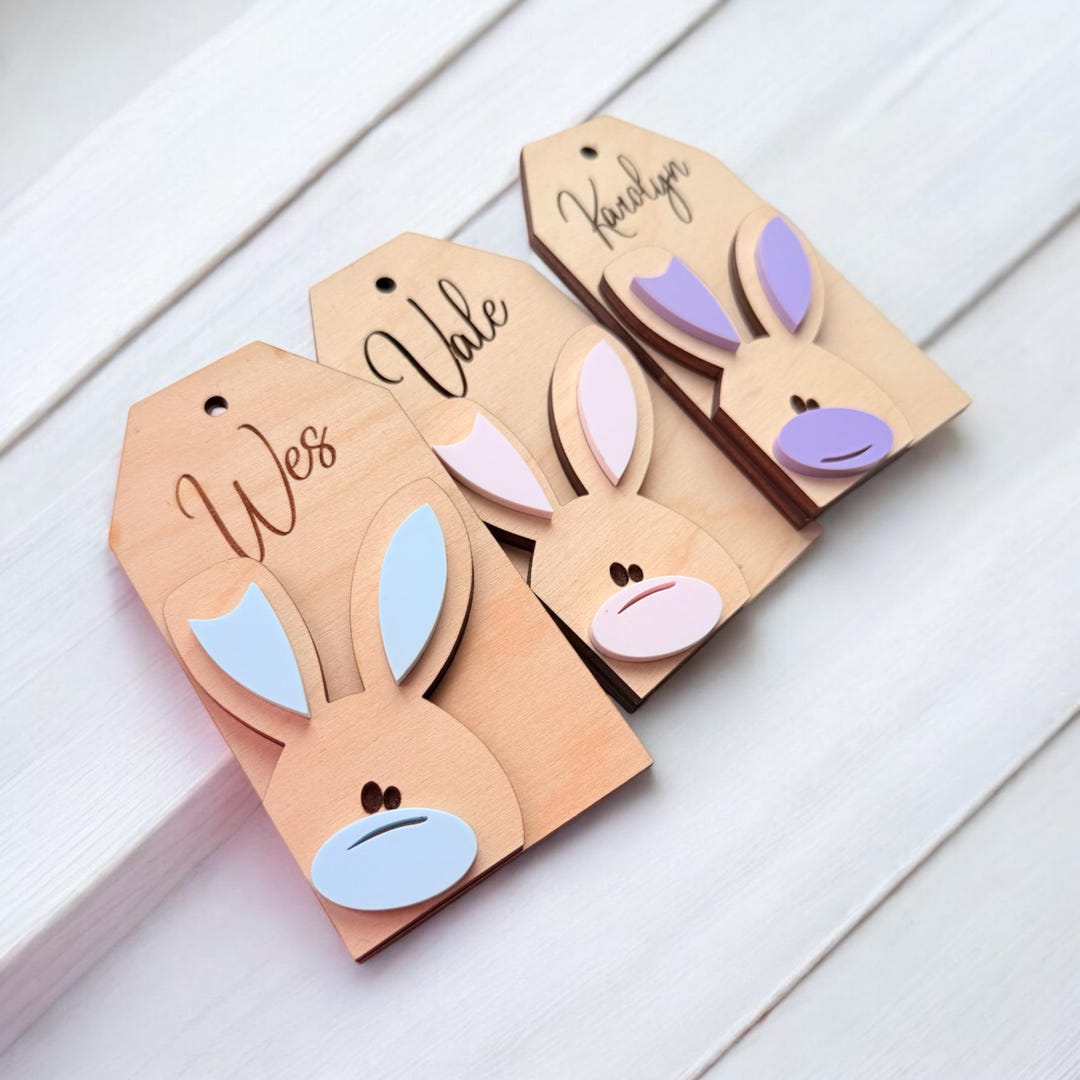 Peeking Bunny Girl Boy Svg Laser Tag| Easter Bunny Name Tag|laser Cut ...