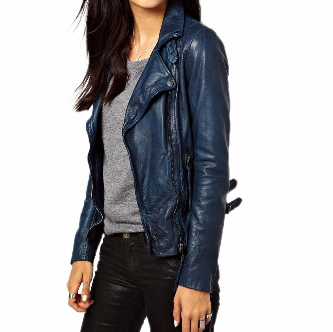 Women's & Girls Stylish Motorcycle Biker Genuine Lambskin Leather ...