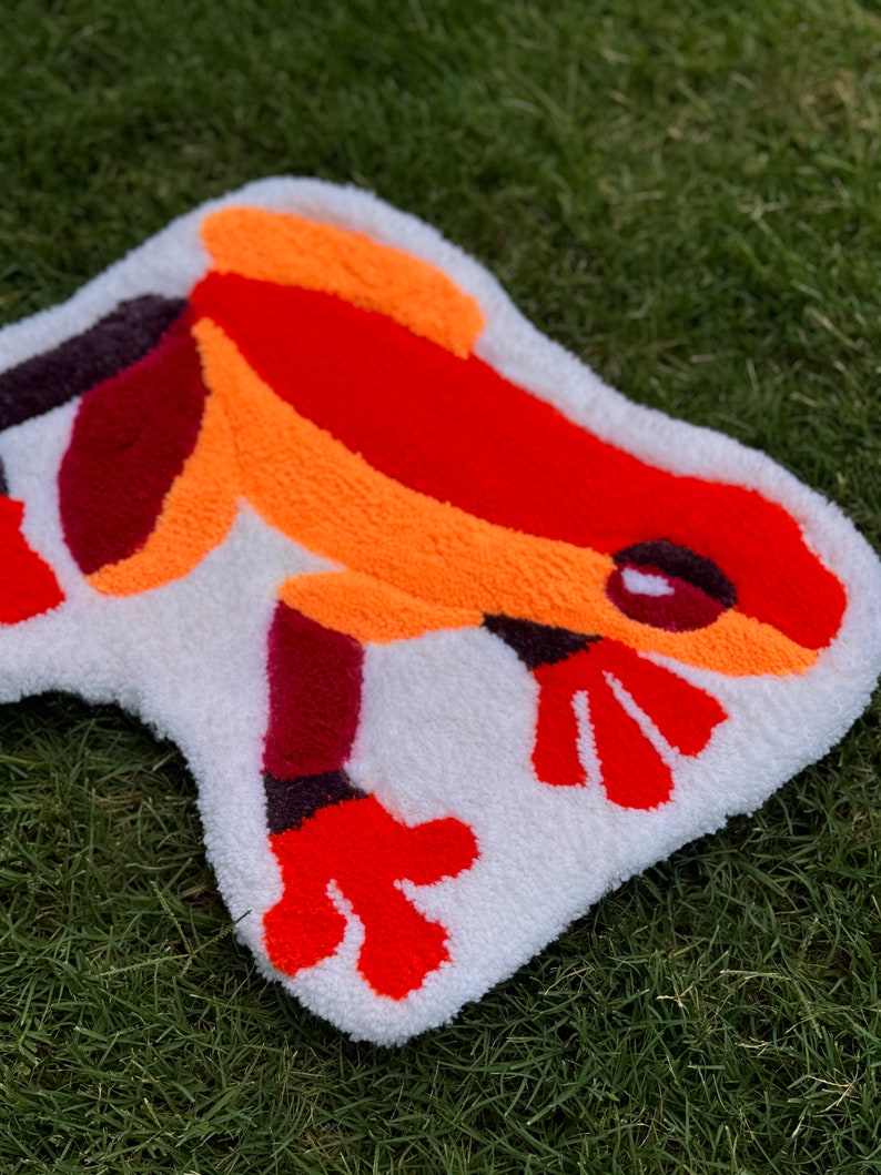 Tufted Neon Frog Wall Hanging Handmade Rug Tufted Wall Art Orange Decor ...