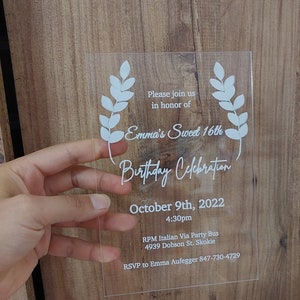 Quinceanera Invitation Wedding Acrylic Glass Invitations, White Clear ...