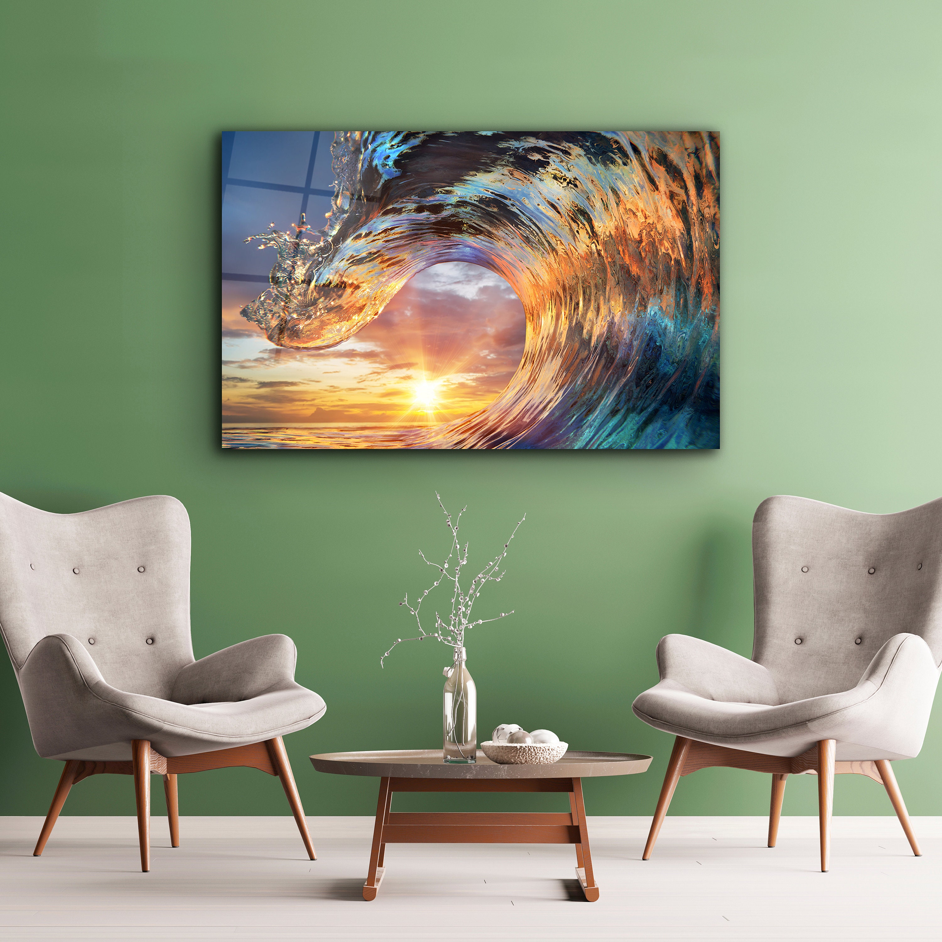 Glass Wall Art Ocean Wave Glass Wall Art Large Sunset Modern - Etsy