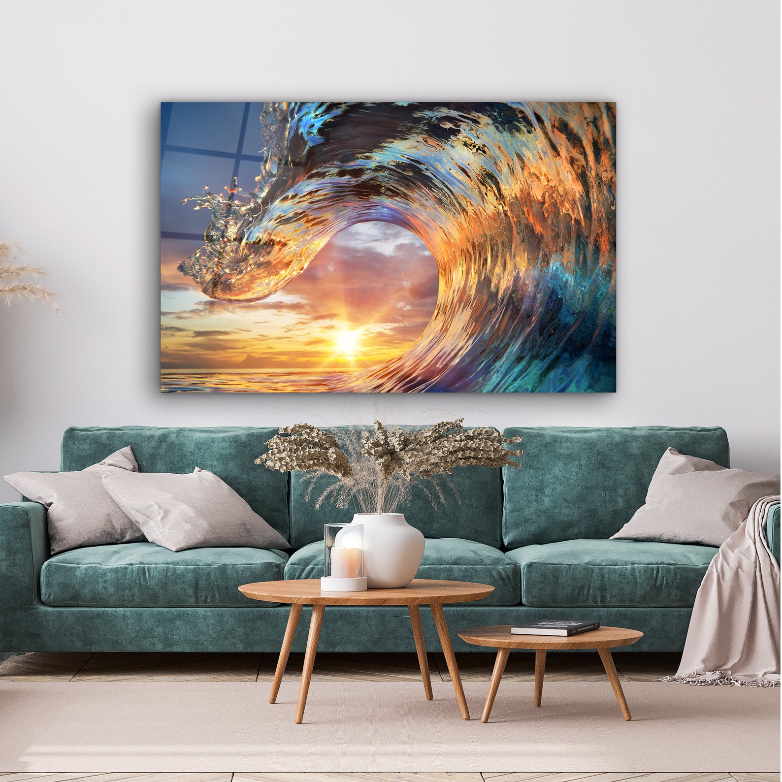 Glass Wall Art Ocean Wave Glass Wall Art Large Sunset Modern - Etsy