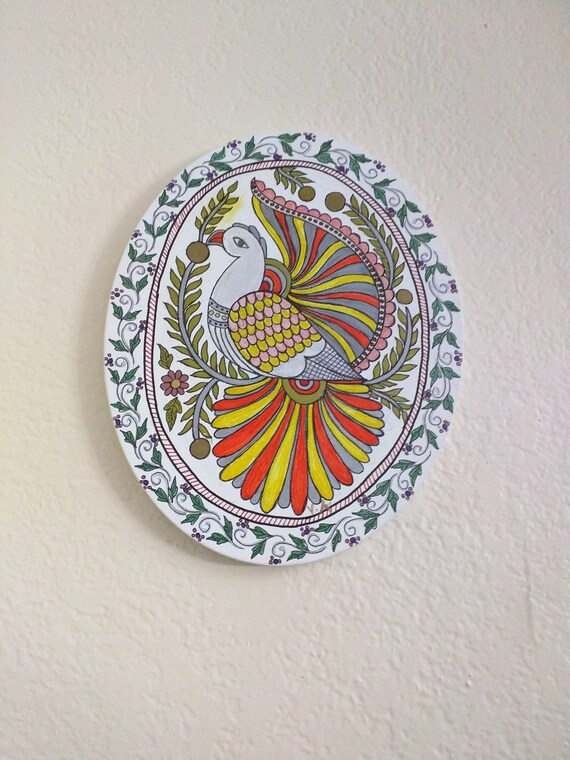 Madhubani Oval Canvas Painting | Etsy