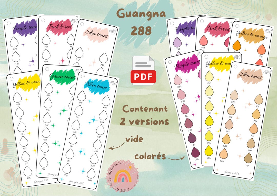 Guangna 288 Acrylic Marker Color Chart: Color Chart (printable Digital ...