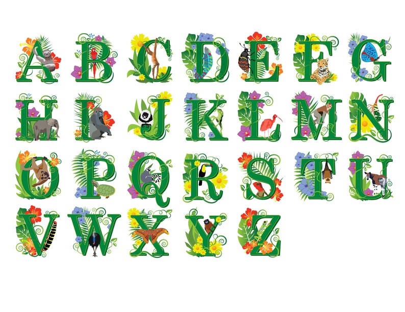 Downloadable Rainforest Alphabet Clipart - Etsy