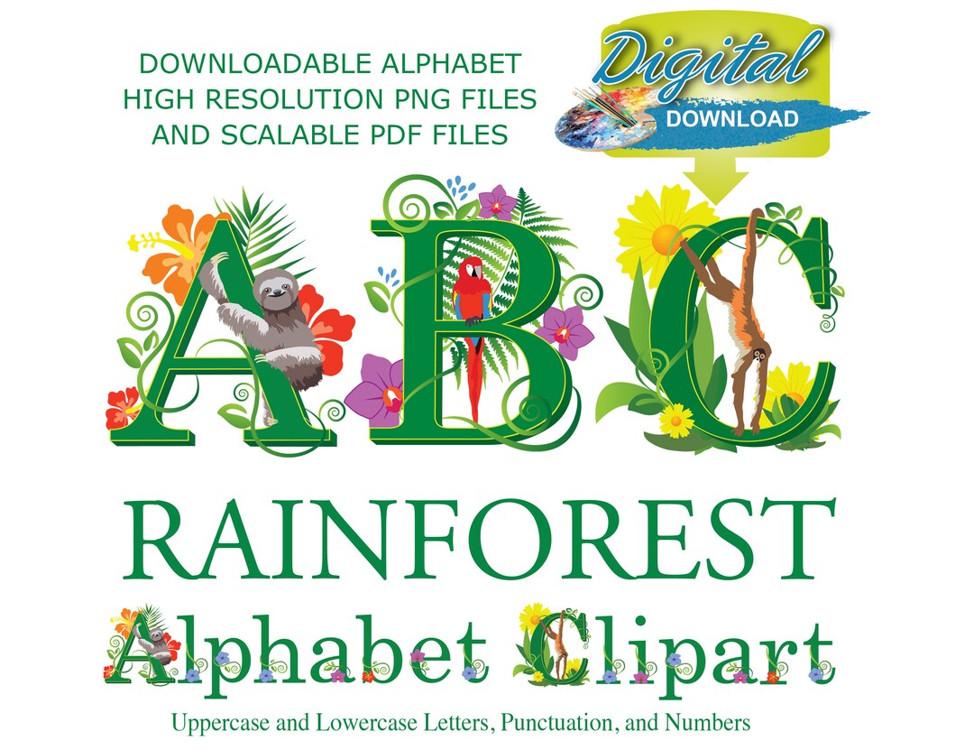 Downloadable Rainforest Alphabet Clipart - Etsy