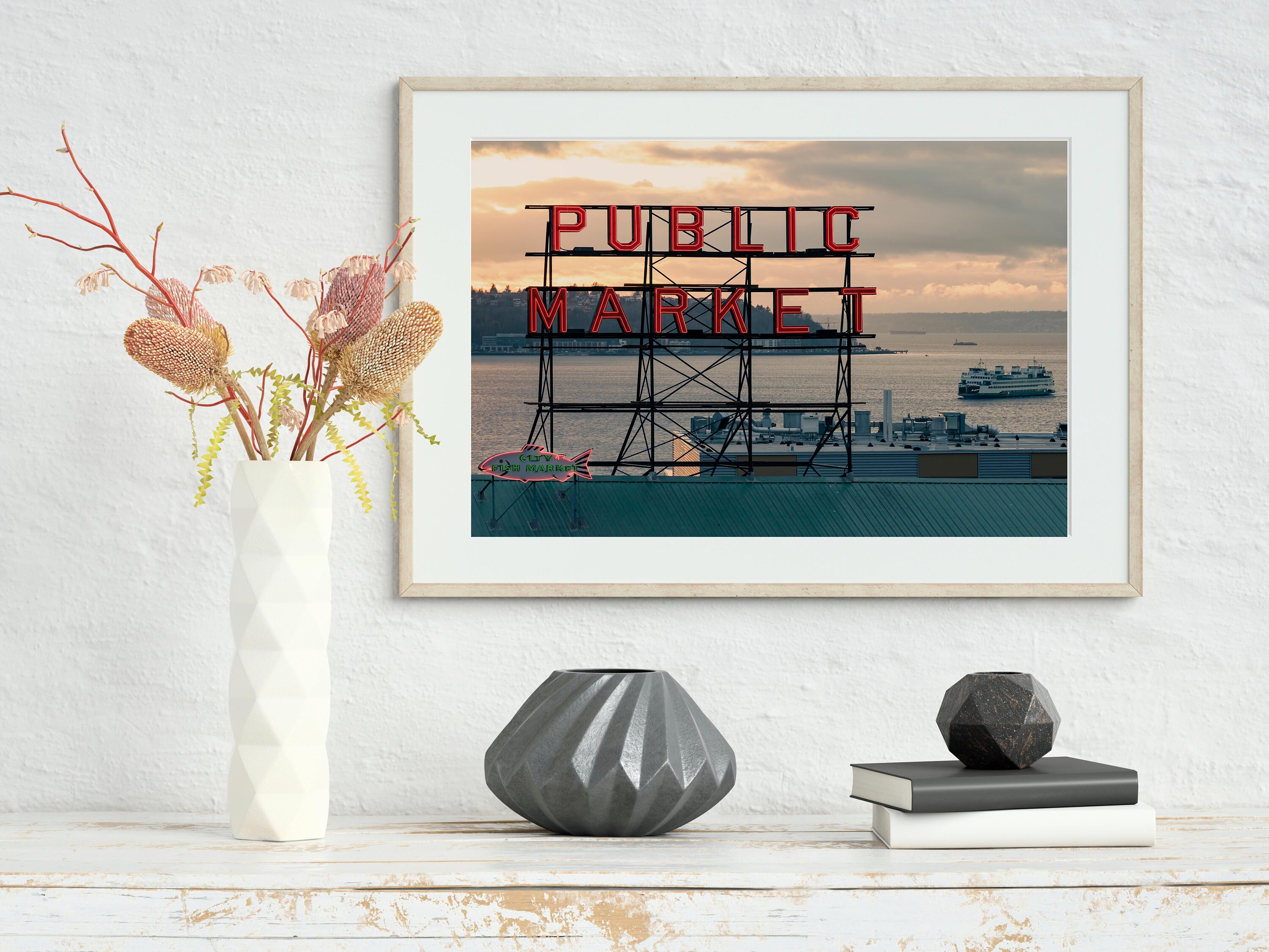 Seattle Public Market and Ferry - Photography Print Art Decor - Etsy