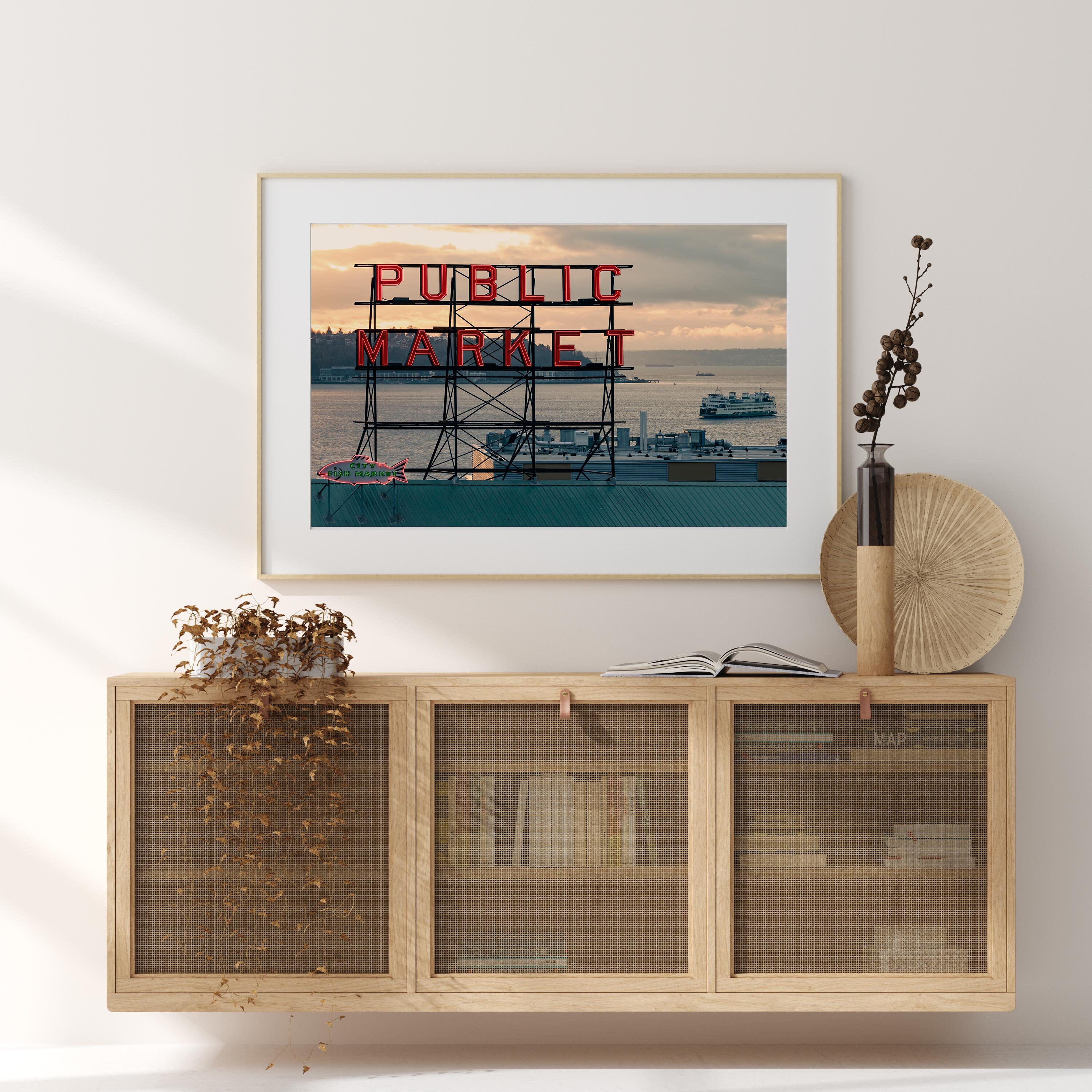 Seattle Public Market and Ferry - Photography Print Art Decor - Etsy