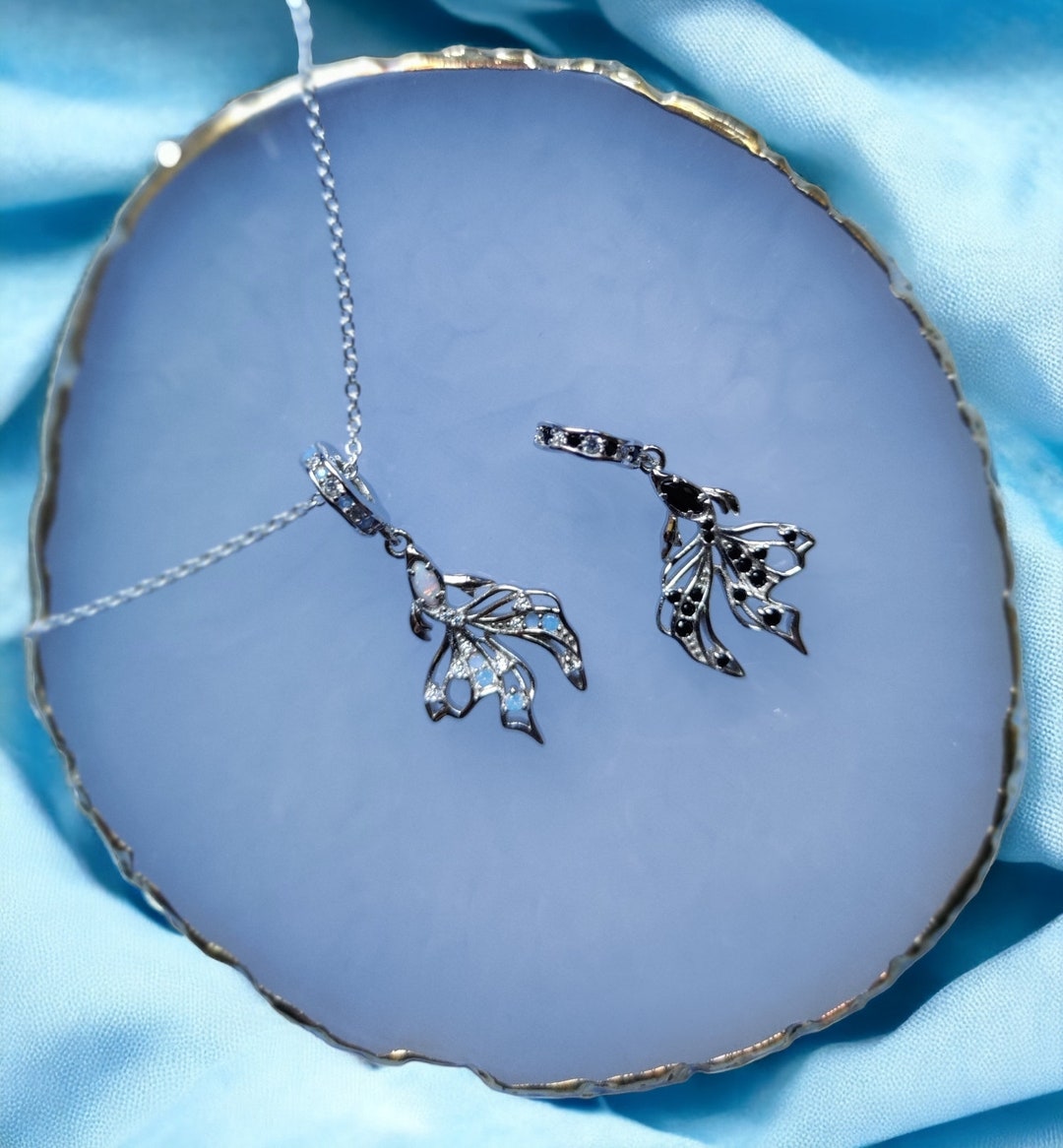 Sterling Silver Betta Fish Charms/necklace black and White - Etsy