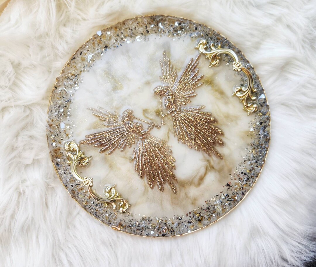 Angel Marble Resin Tray: Decorative Serving Tray With Gold Handles - Etsy