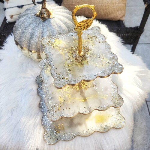 3 Tiered Square Cake Stand Luxury Aqua Blue Geode Resin - Etsy