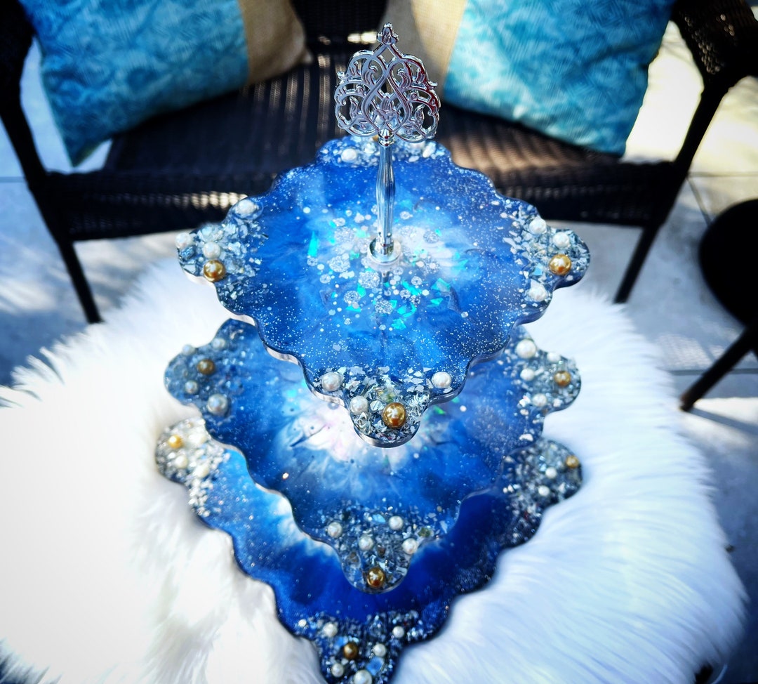 Royal Blue Geode Resin Cake Stand: 3-tiered Dessert Display - Etsy