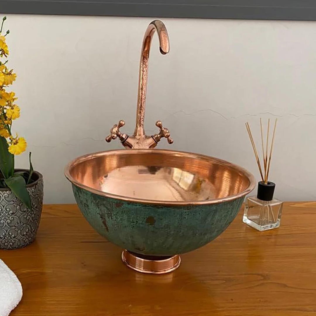 Green Patina Pure Copper Basin, Oxidized Wash Basin, Aged Natural ...