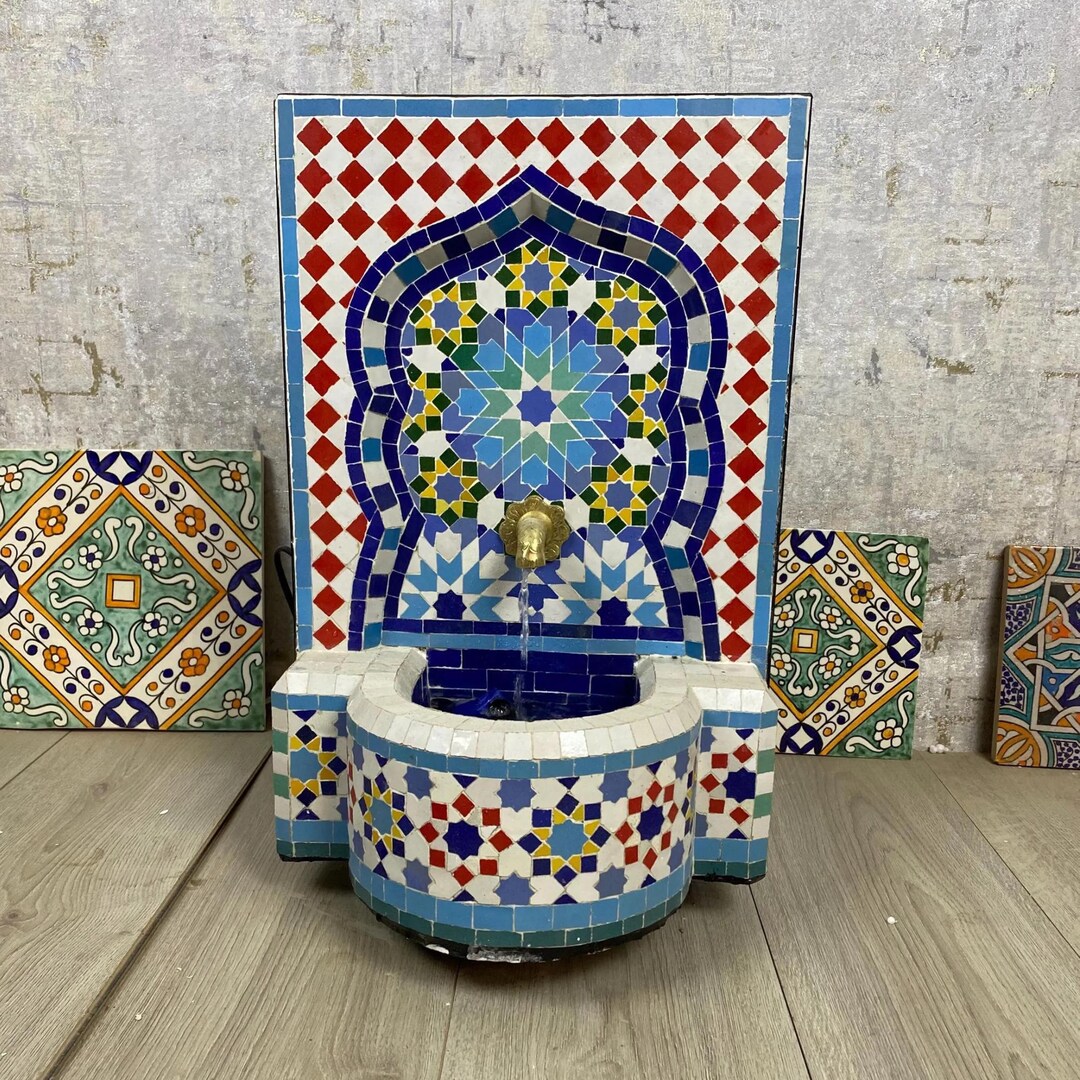 Custom Moroccan Mosaic Fountain, Moroccan Zellige Fountain, Wall ...