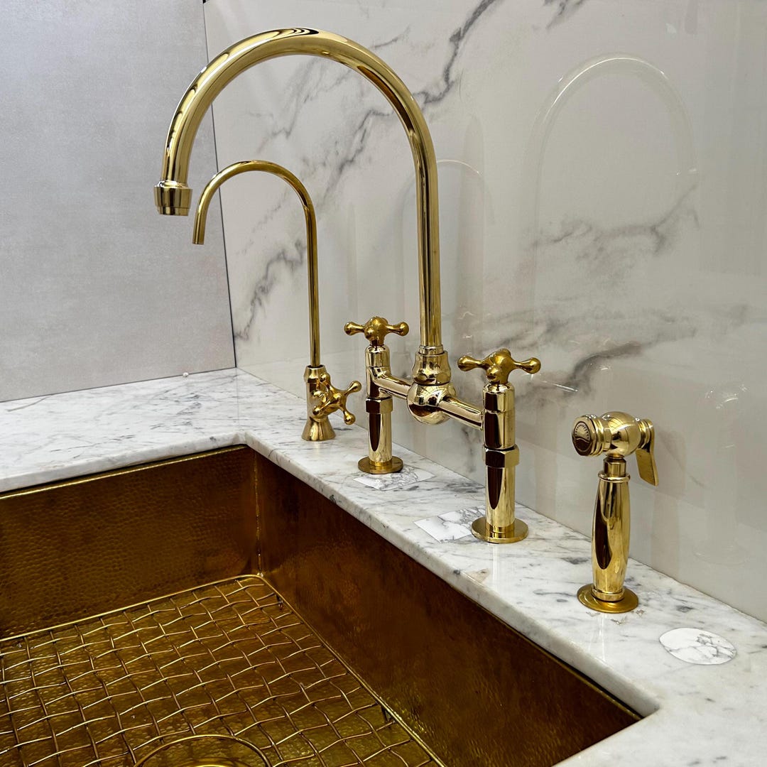 Unlacquered Brass Kitchen Sink Faucet, Antique Brass Kitchen Faucet ...