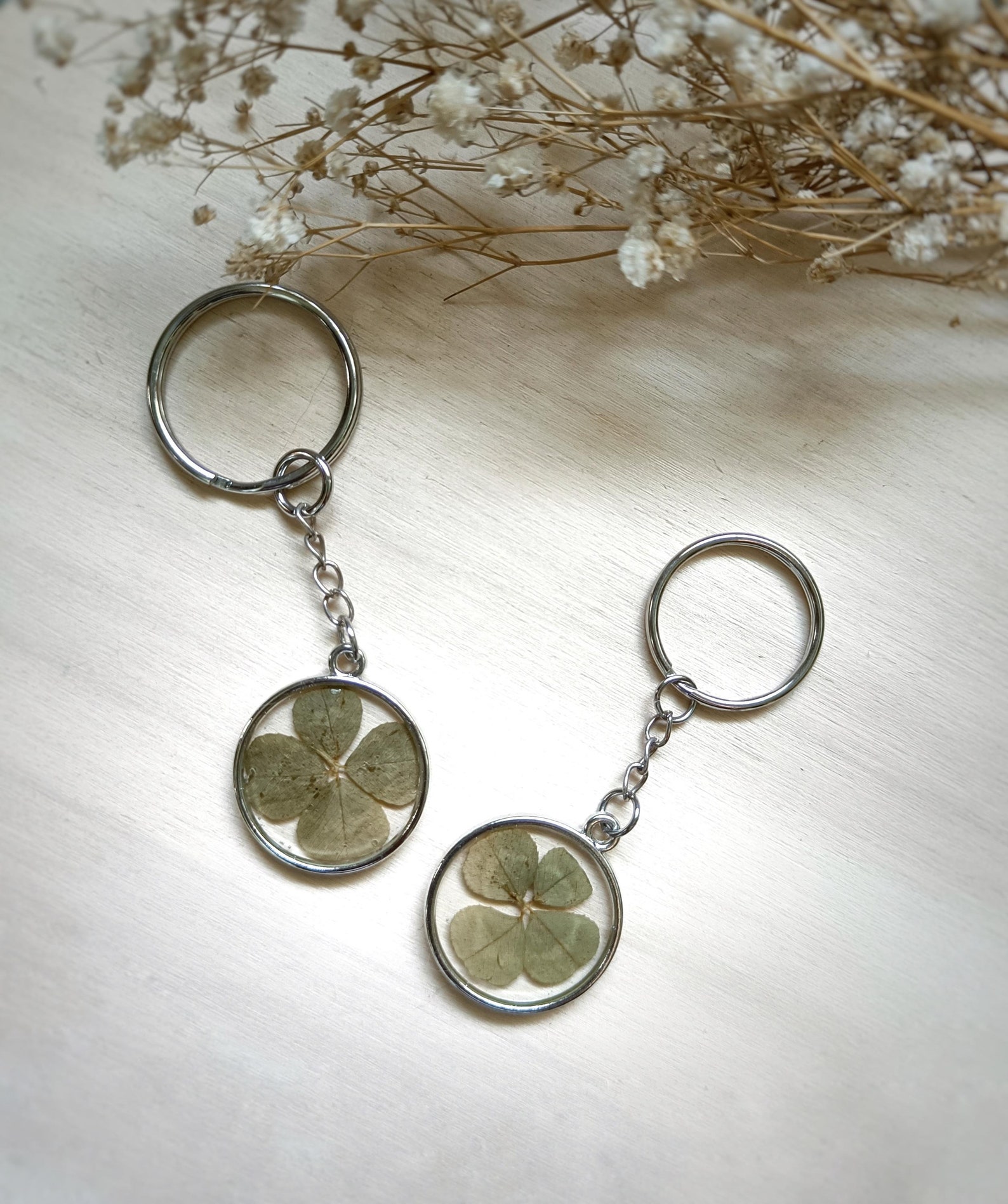Keychain With Real Four-leaf Clover in Resin, Lucky Home and Car ...