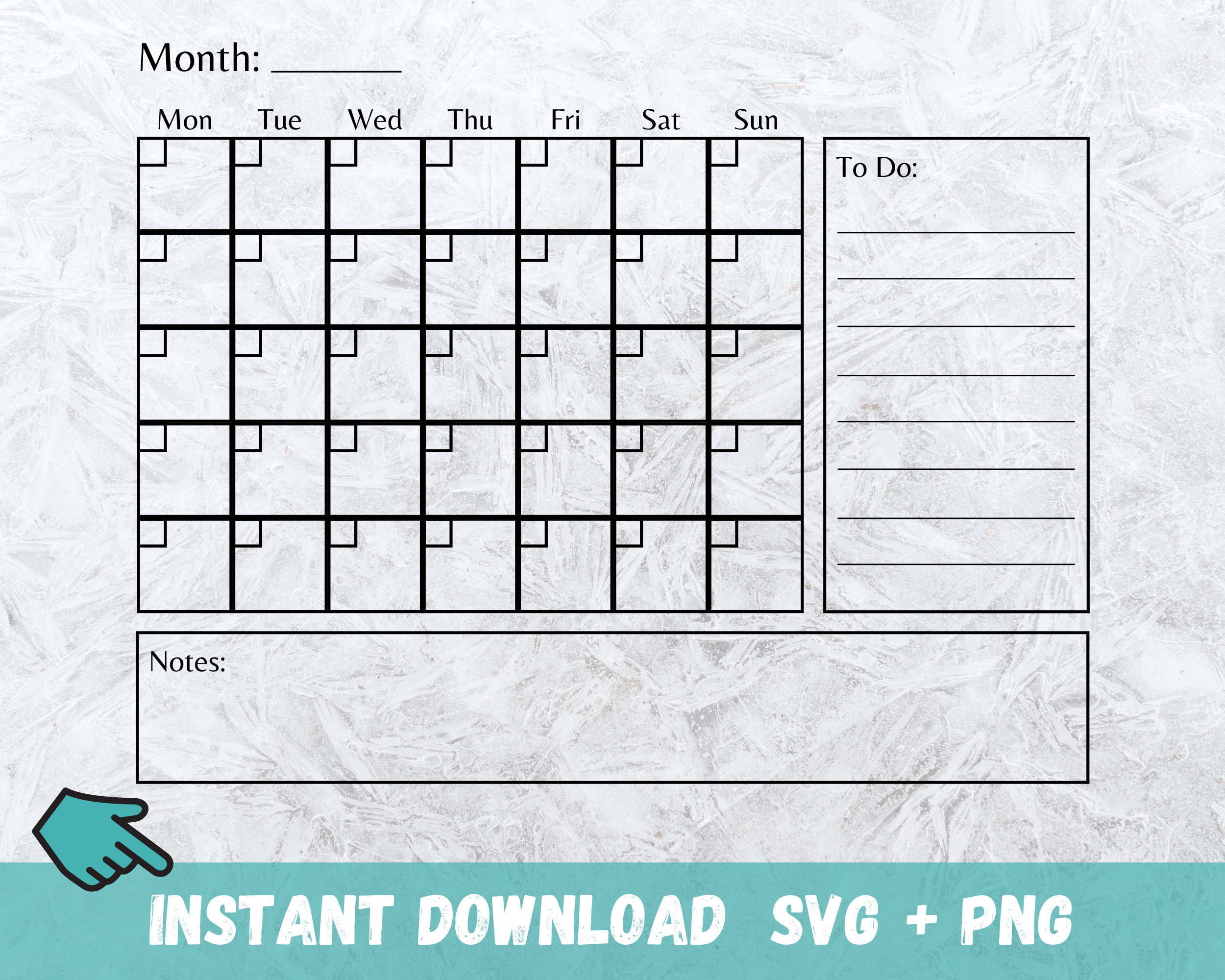 Calendar With Notes SVG Monthly Calendar SVG Blank Calendar - Etsy