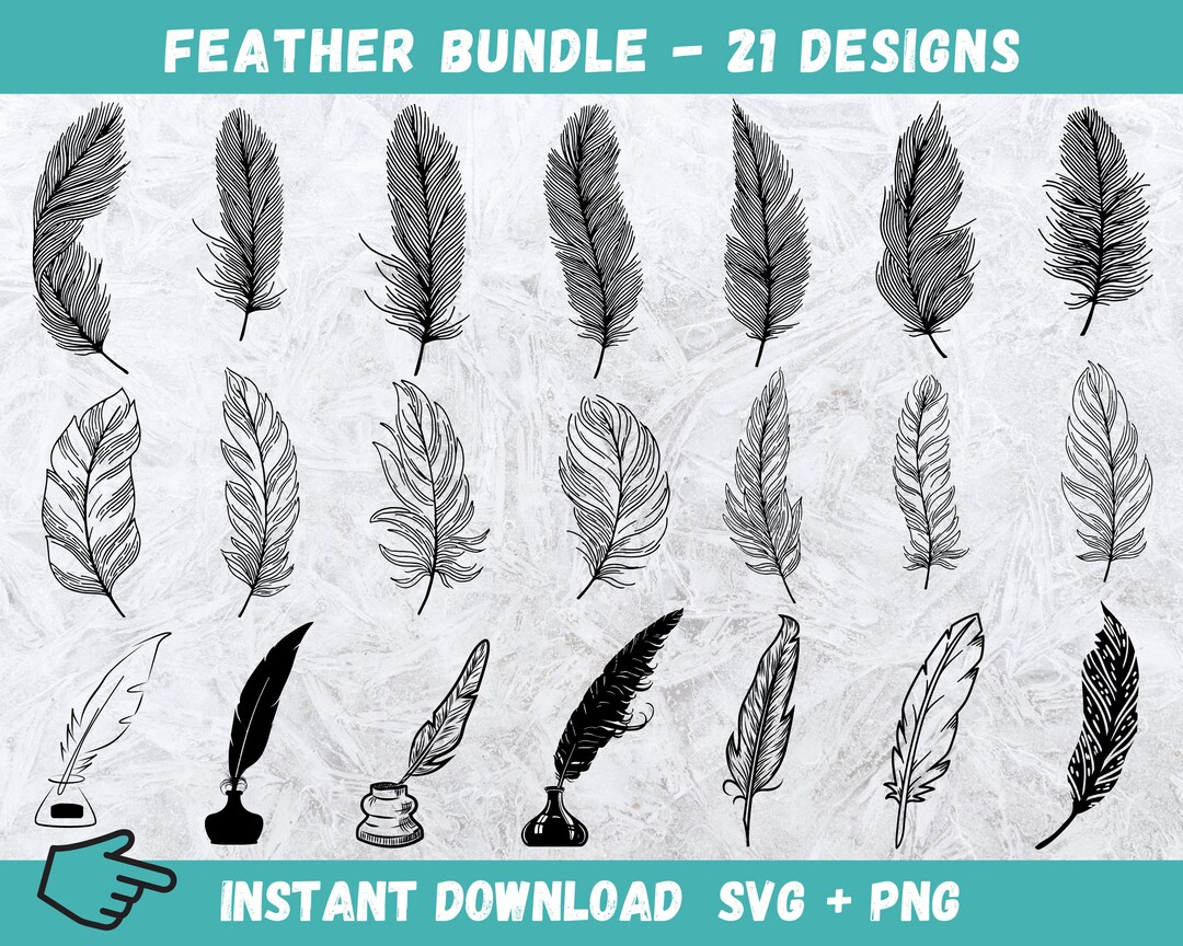 Feather SVG Bundle: Hand-drawn Clipart, Cut Files (21 Designs) - Etsy UK