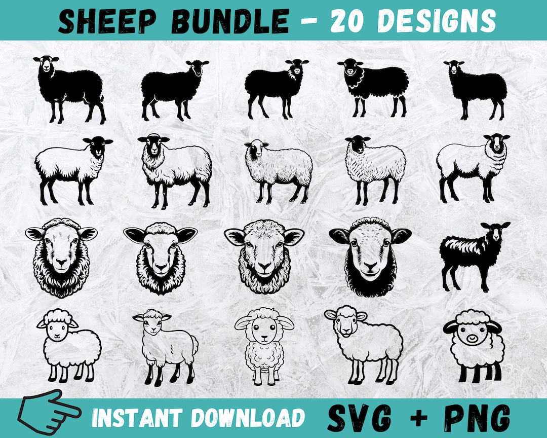 Sheep SVG Clipart Bundle: Hand-drawn Lamb Silhouette (digital Download ...