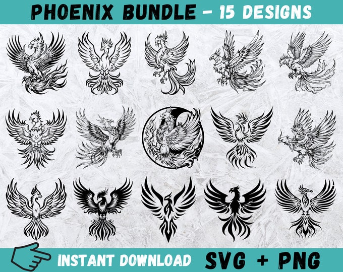 Phoenix Vector Art Svg, Ai, Eps, Png, Dxf Files, Artistic Black and ...