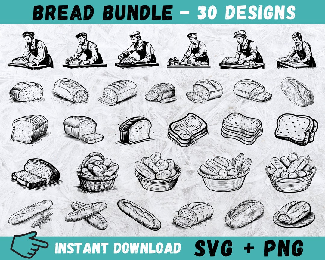 Hand Drawn Bread SVG Clipart Bundle: Bakery Designs (instant Download ...