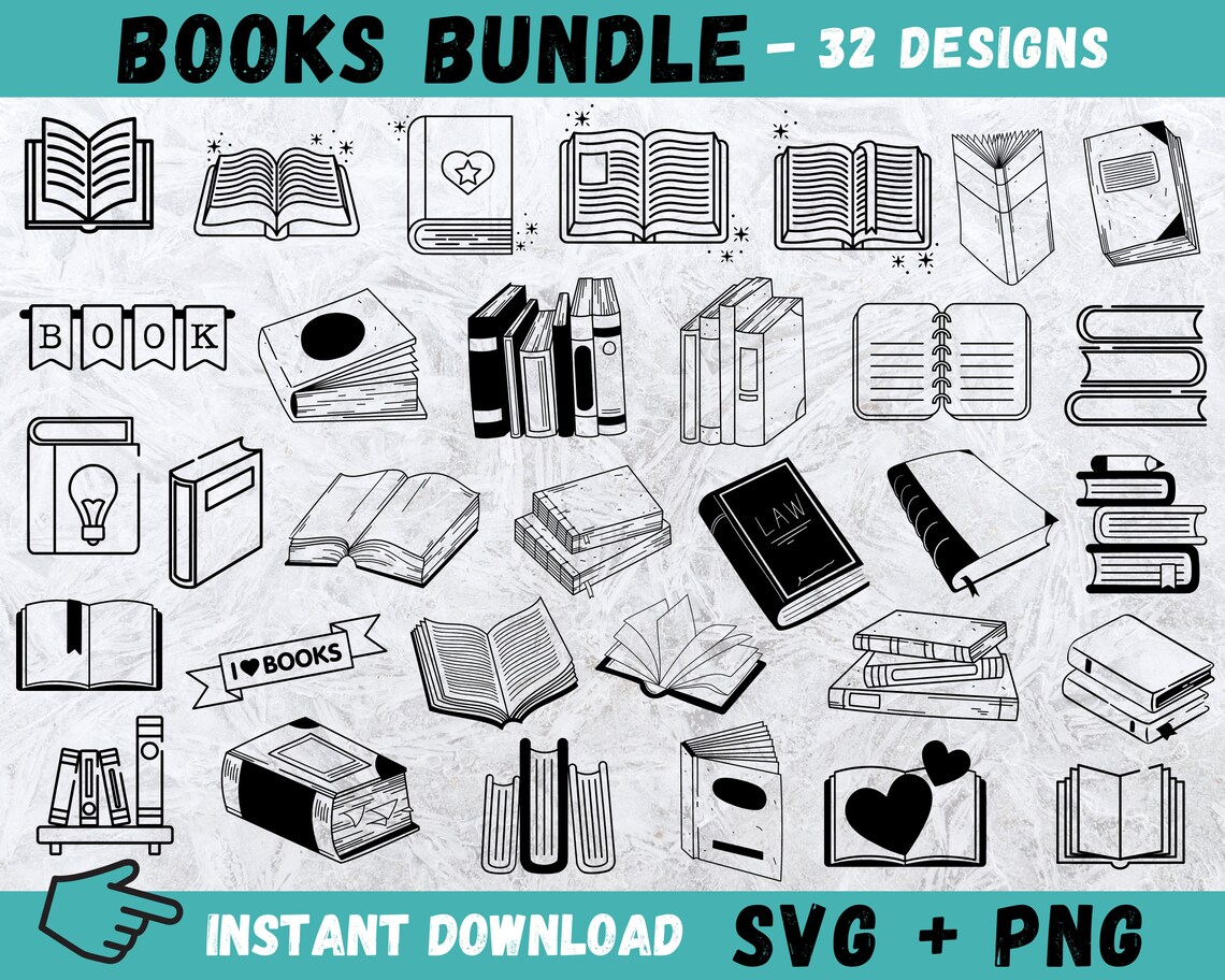 Book SVG Books Svg Library SVG Book Silhouette Magazine - Etsy