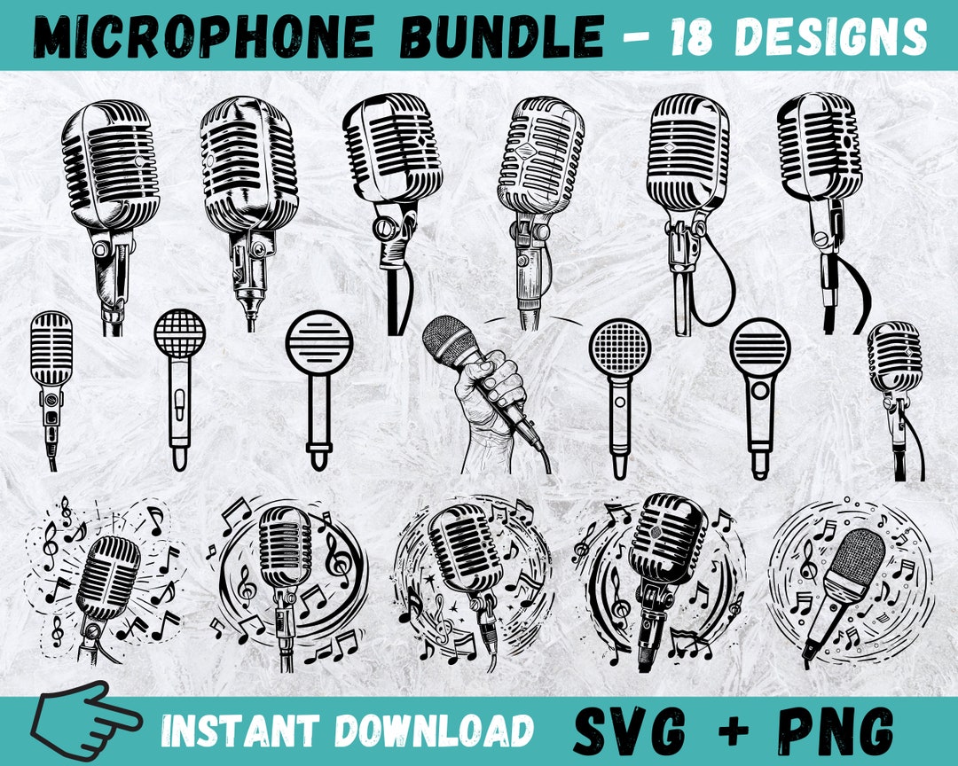 Microphone SVG Bundle: 18 Hand-drawn Designs (instant Download) - Etsy