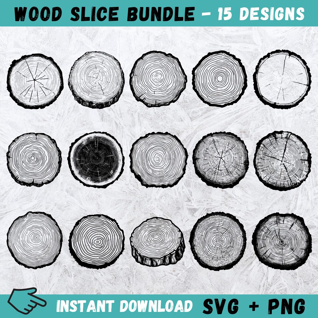 Wood Slice SVG, Wood Ring Silhouette, Tree Rings Bundle SVG, Wood Cut ...