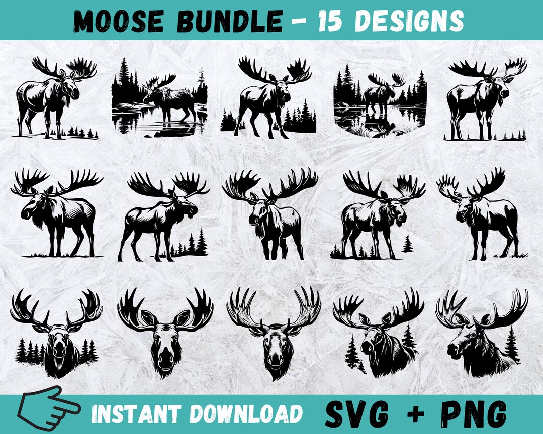 Moose SVG Clipart Bundle: Hand-drawn Vector Designs (digital Download ...