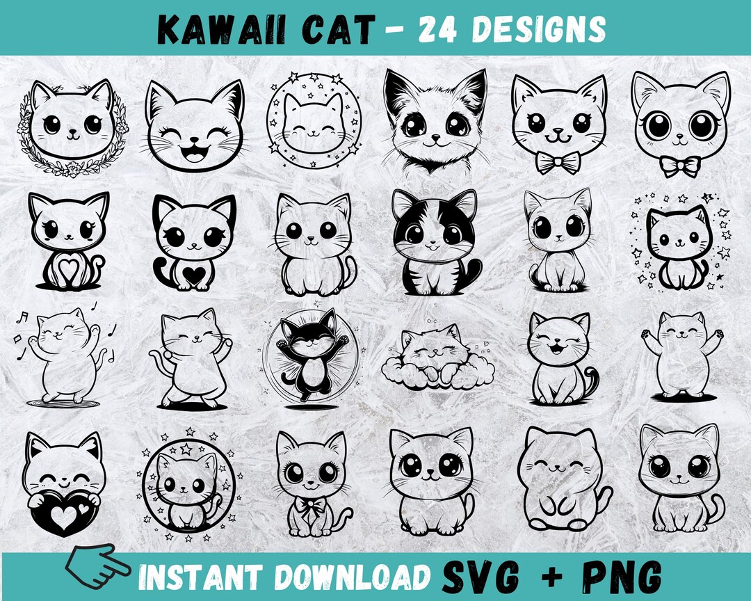 Kawaii Cat SVG, Kawaii Kitty Clipart, Kitten Cut Files, Cat Silhouette ...