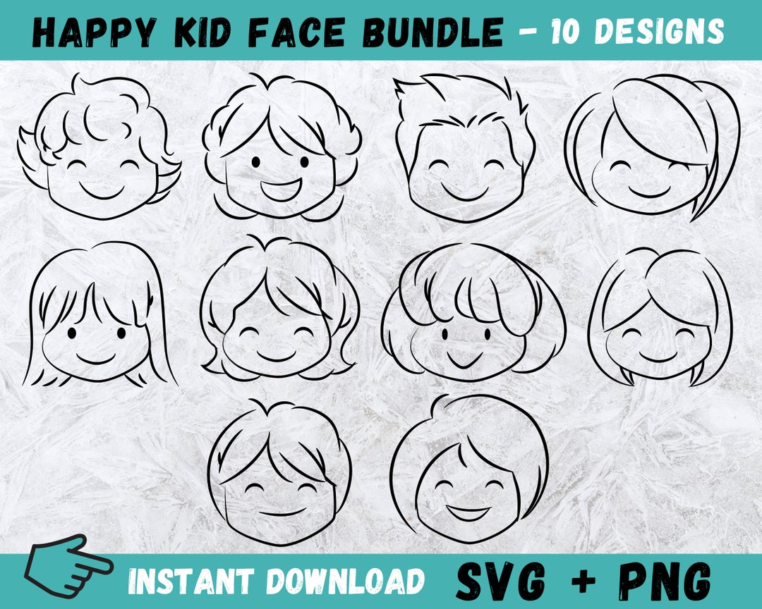 Happy Kid Face Clipart, Hand Drawn Bundle (SVG, PNG) - Etsy