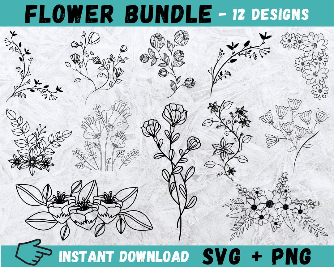 Floral Bundle Svg, Wildflower Svg, Hand-drawn Floral Svg Designs ...