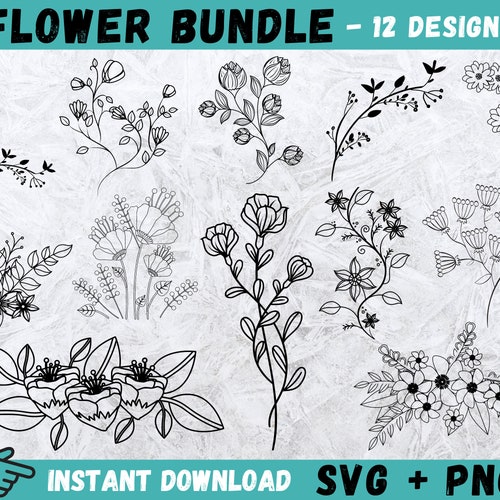Floral Bundle Svg Wildflower Svg Hand-drawn Floral Svg | Etsy