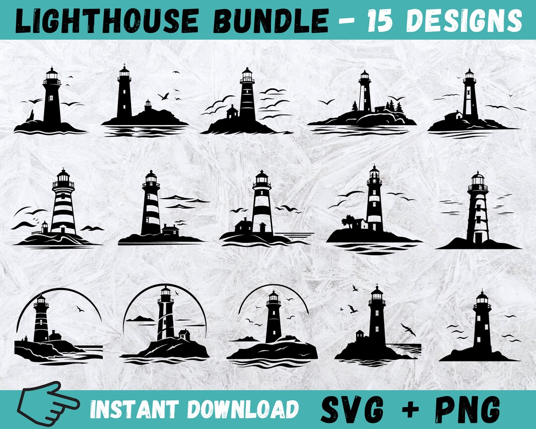 Lighthouse SVG Bundle: Hand-drawn Ocean Clipart (15 Designs) (instant ...