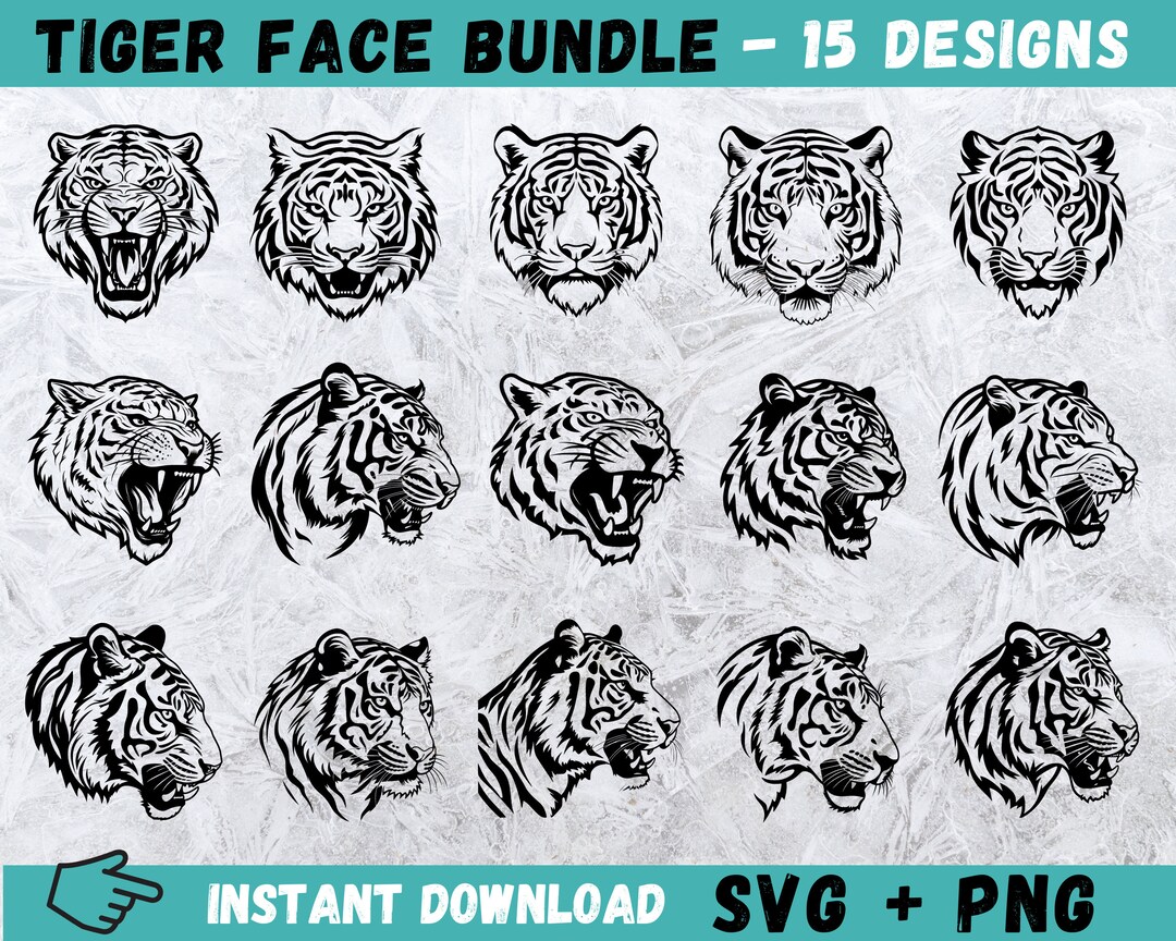 Tiger Head SVG Bundle: Hand-drawn Clipart (SVG, PNG) - Etsy