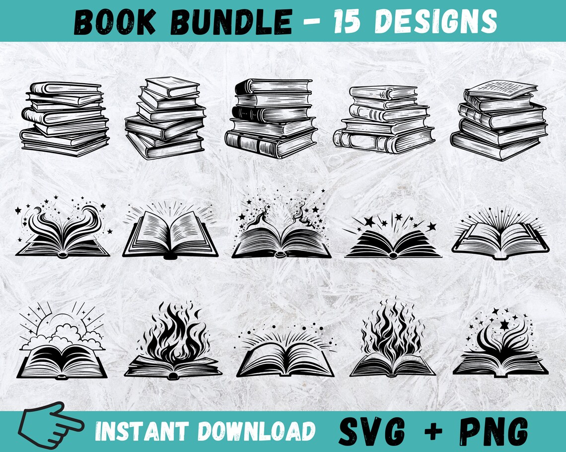 Hand Drawn Book SVG Bundle: Library Clipart (instant Download) - Etsy