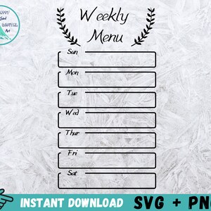 Menu SVG, Weekly Menu SVG, Weekly Menu Planner SVG, Vector Cut File ...