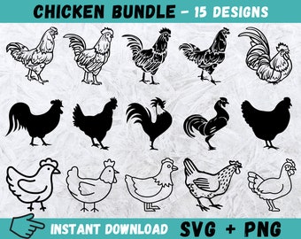 Chicken SVG, Chicken Clipart, Rooster Cut Files, Hen Silhouette ...