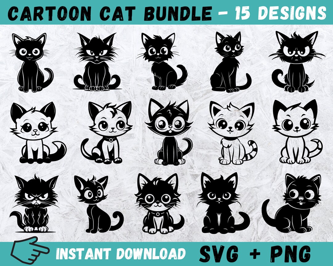 Cartoon Cat SVG, Cute Cat Clipart, Kitten Cut Files, Cat Silhouette ...