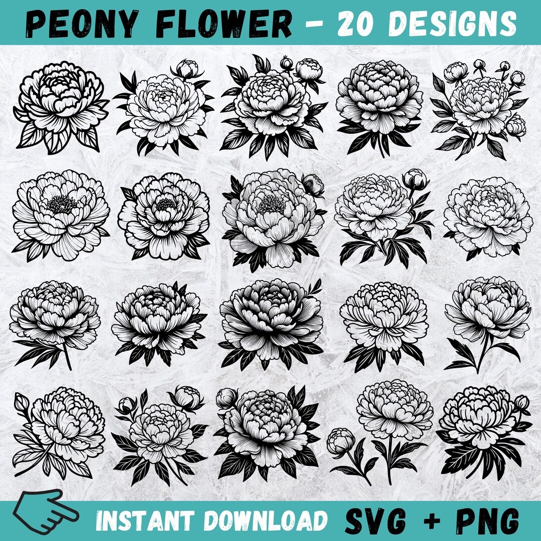 Peony Flower SVG Bundle, Peony Cricut, Flower Clipart, Peony Monogram ...