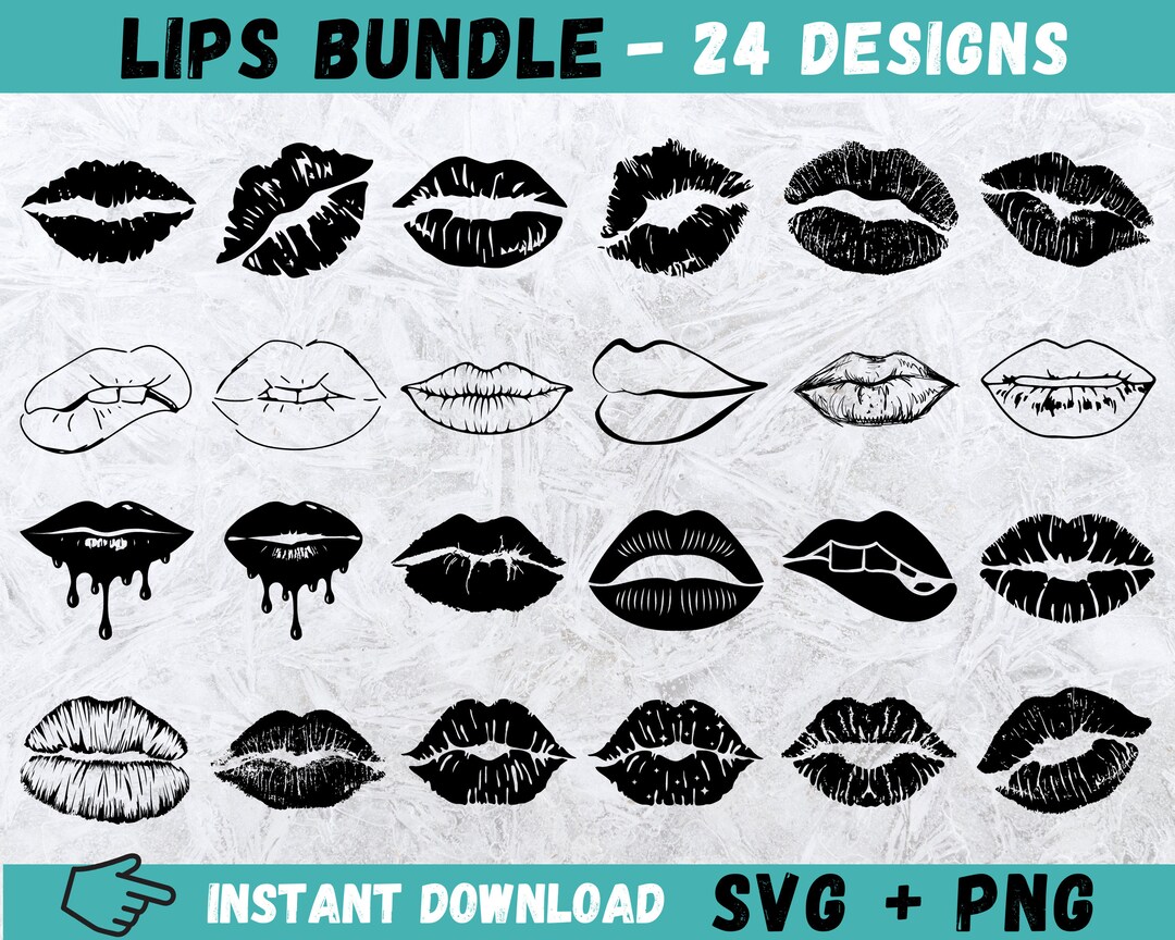 Lips SVG Bundle: Kiss Clipart, Valentines Day Designs (digital Download ...