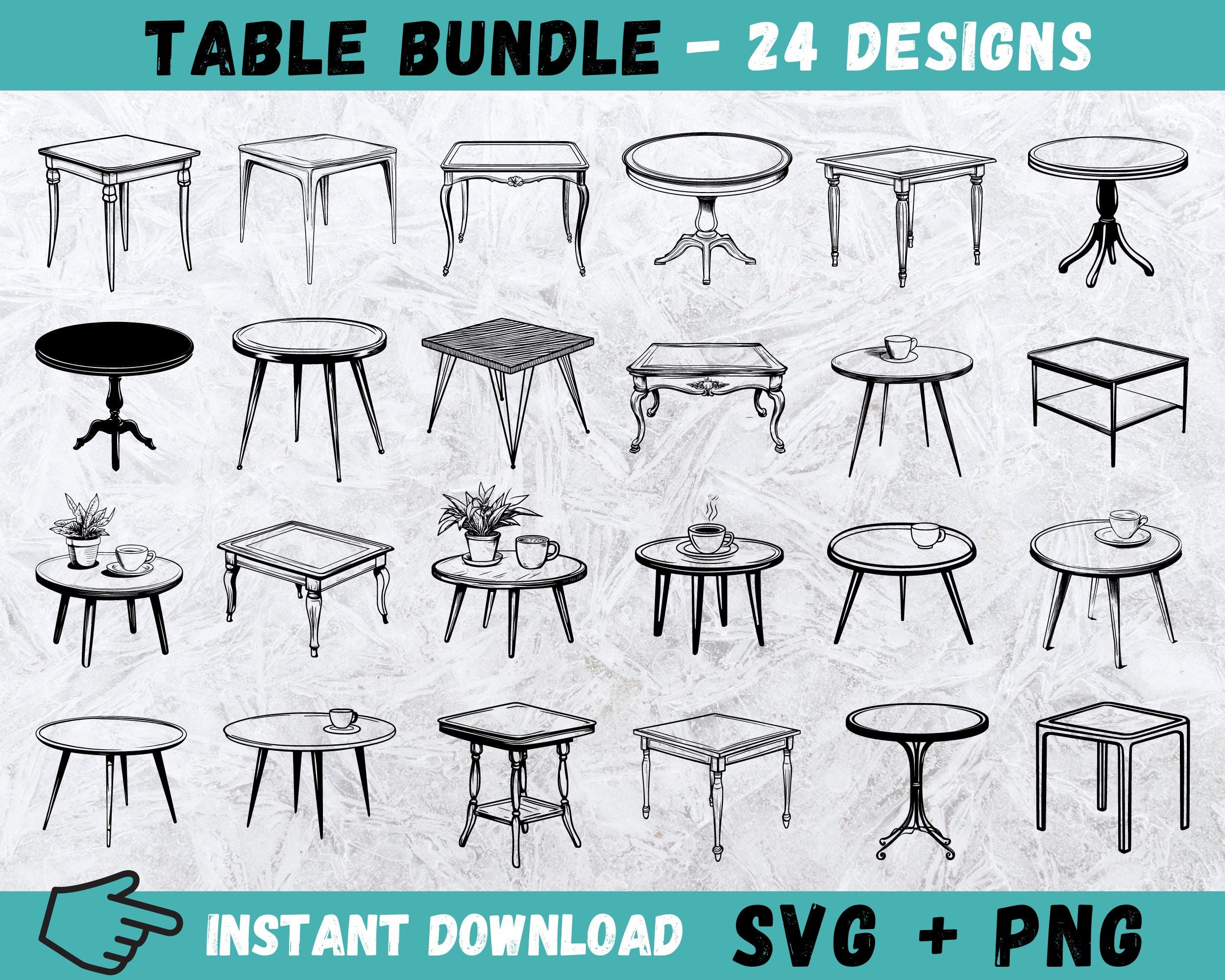 Table SVG Bundle: 24 Hand-drawn Designs (SVG, PNG) - Etsy