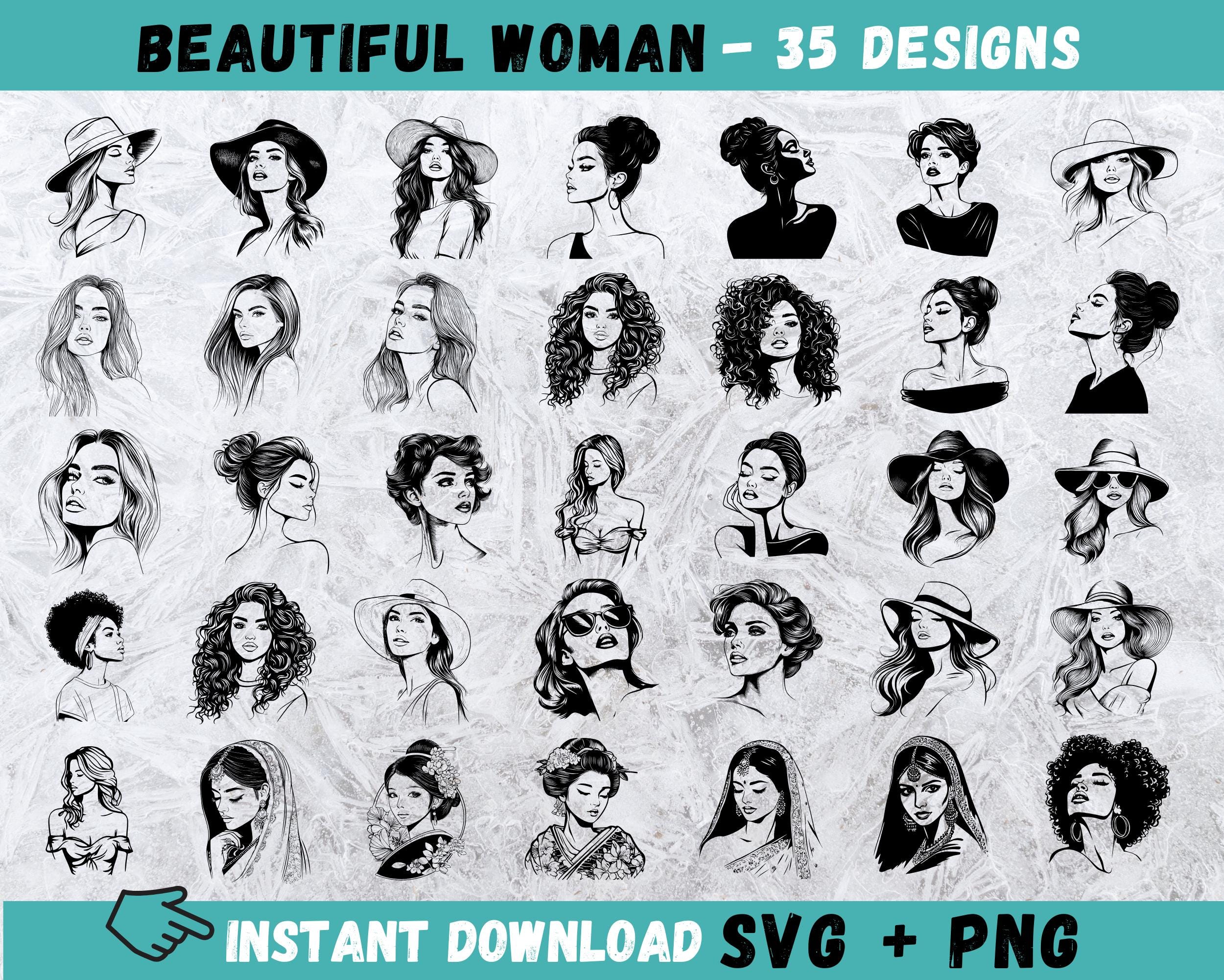 Woman Face SVG Bundle: 35 Hand-drawn Designs (digital Download) - Etsy
