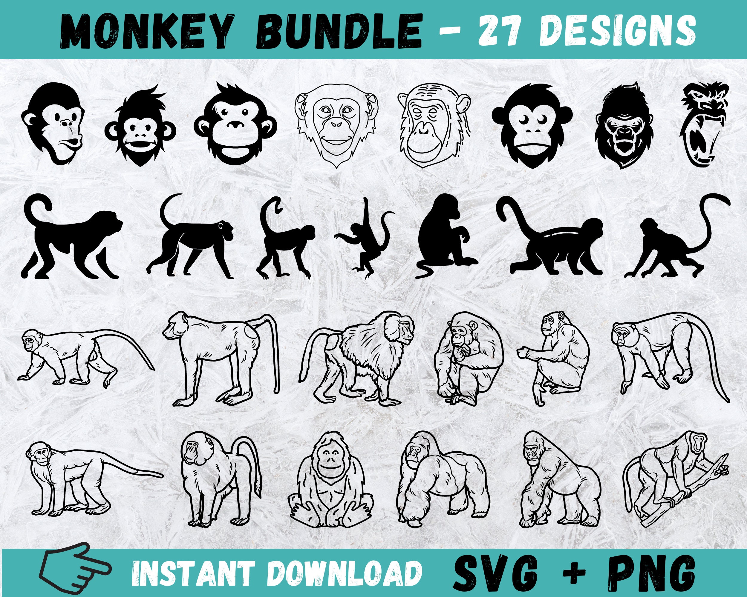 Monkey SVG Monkey Cricut Gorilla Svg Monkey Clip Art - Etsy UK