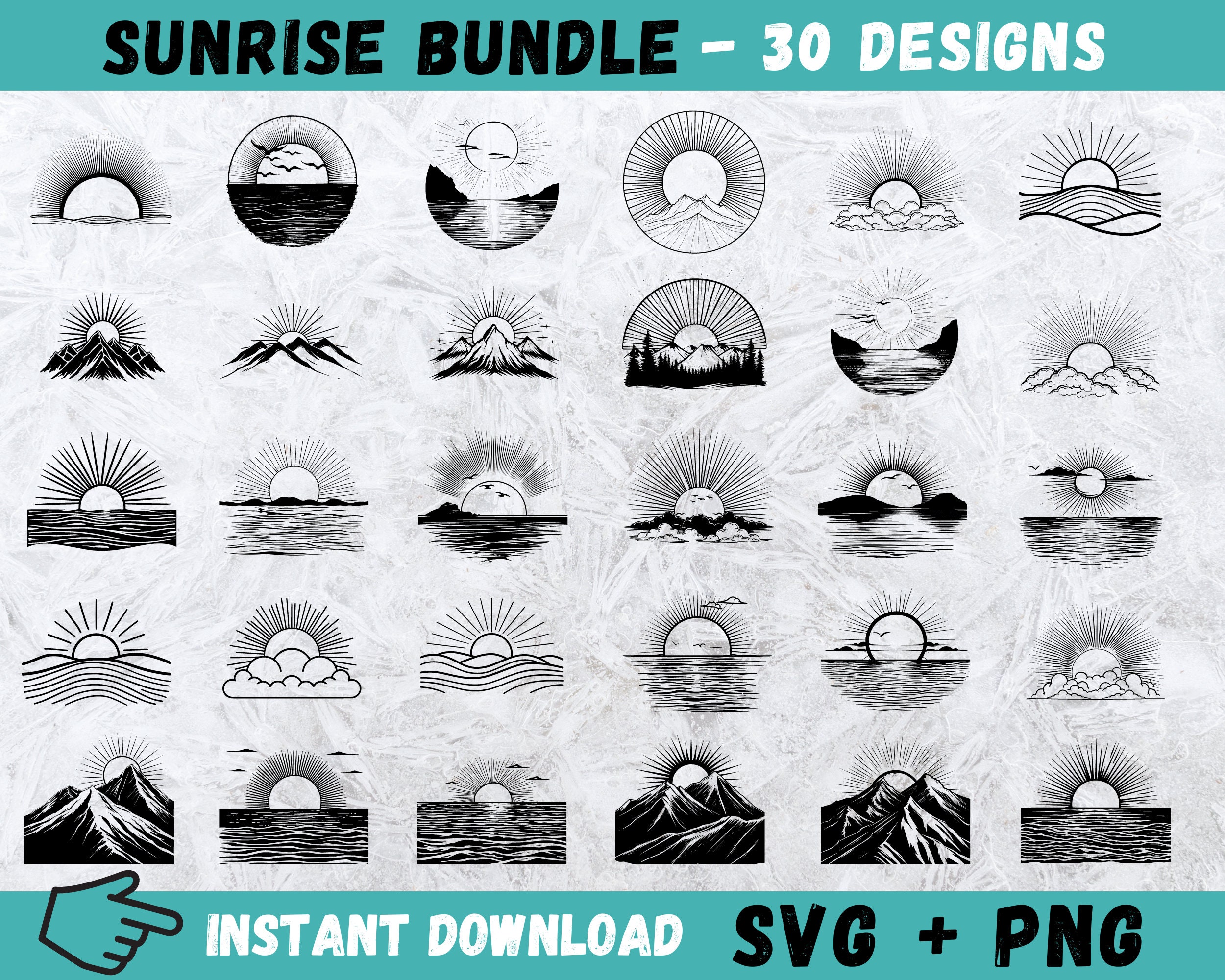 Sunrise SVG Bundle: Hand-drawn Sun Clipart (30 Designs) (digital ...