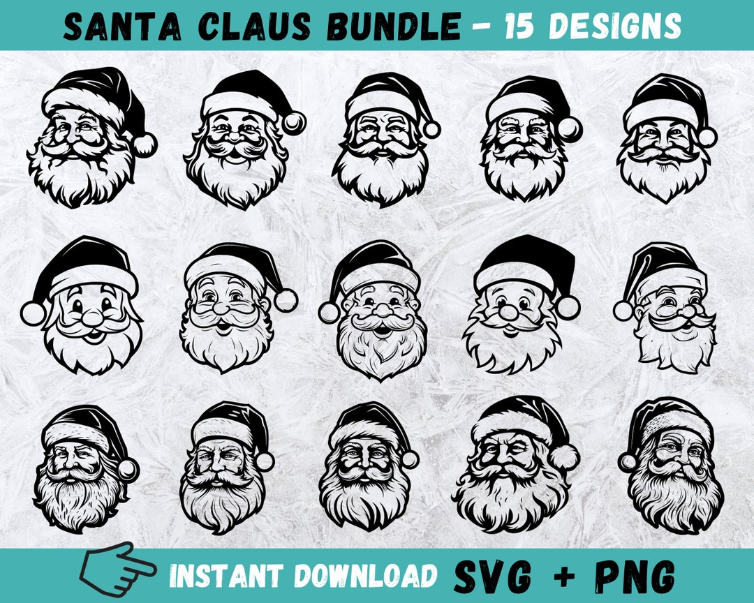 Santa Claus SVG Clipart Bundle: Hand-drawn Christmas Designs (instant ...